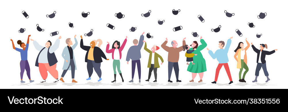 People throwing masks celebrating victory over Vector Image