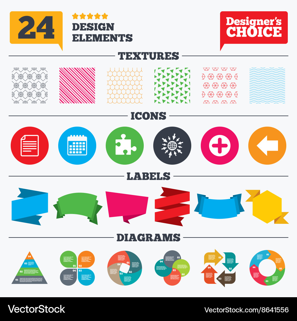 Plus circle and puzzle signs file arrow Royalty Free Vector