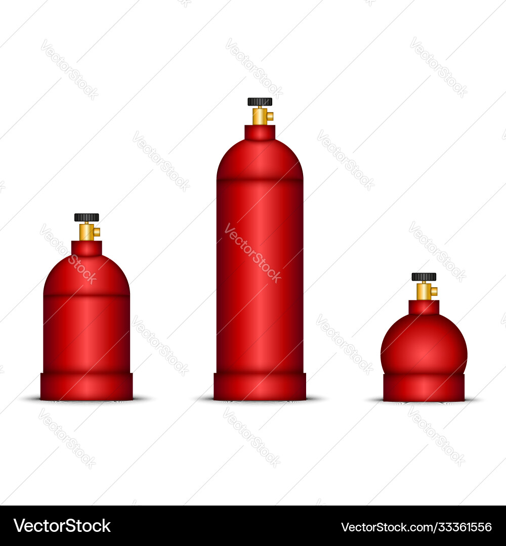 Set gas cylinders various sizes in red Royalty Free Vector