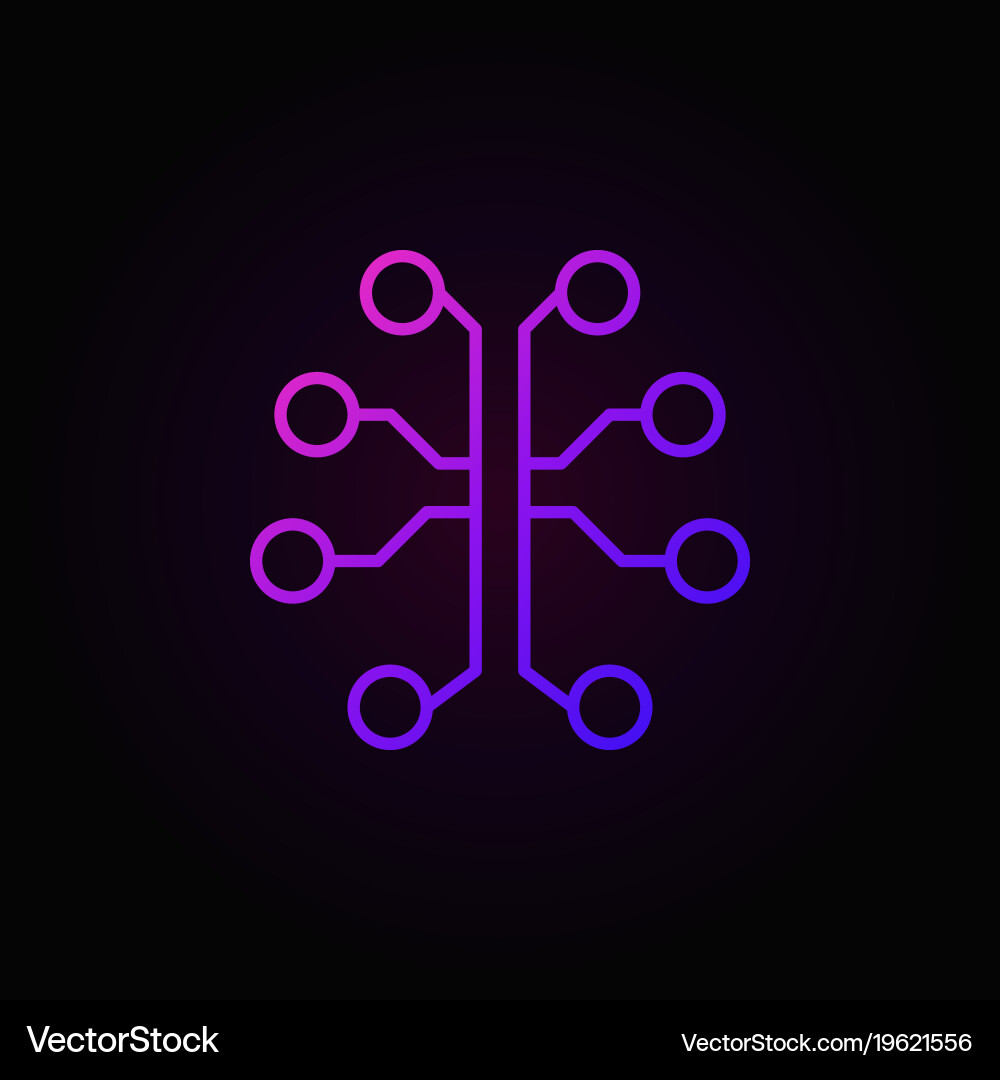 Technology brain colorful icon - outline Vector Image