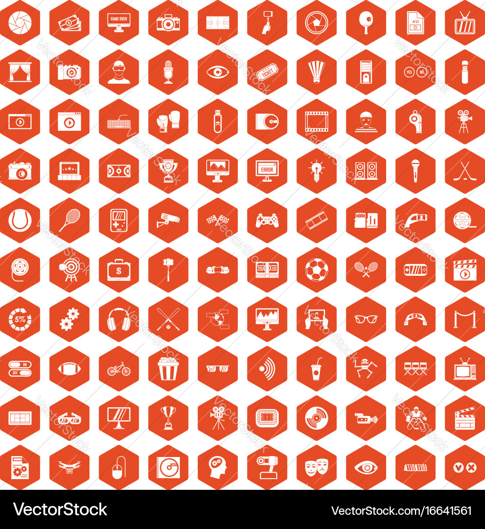 100 video icons hexagon orange Royalty Free Vector Image