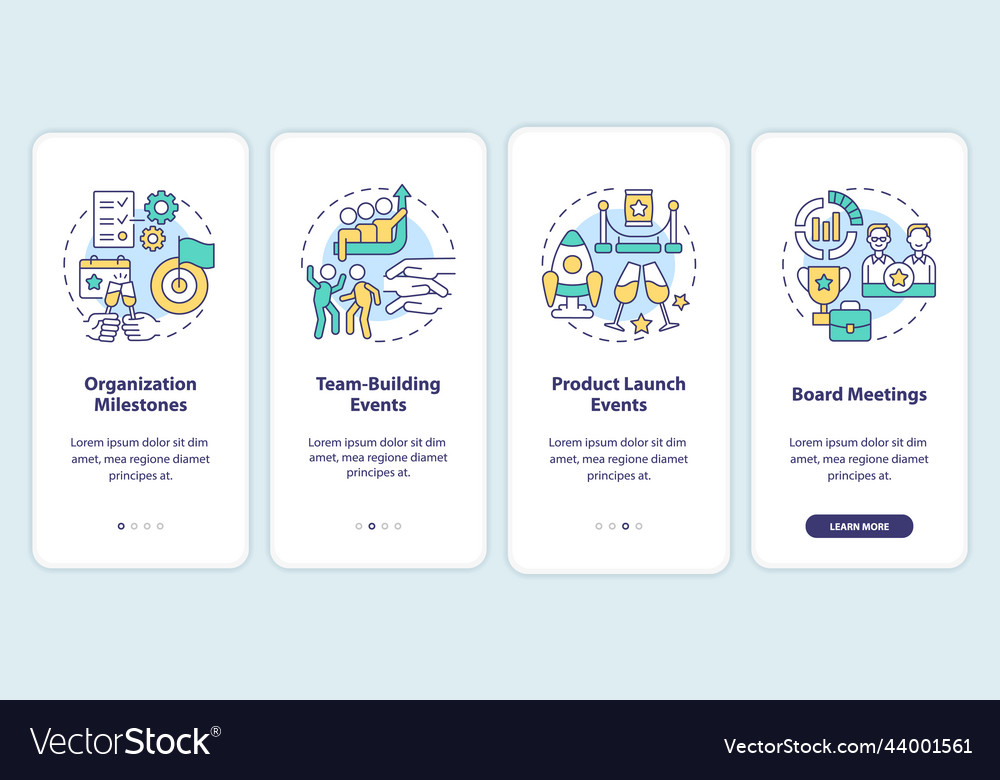 Corporate events examples onboarding mobile app Vector Image