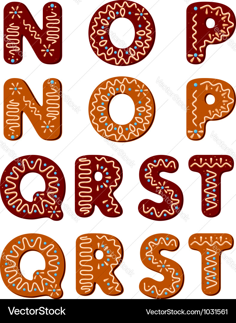 Gingerbread alphabet letters from N to T Vector Image