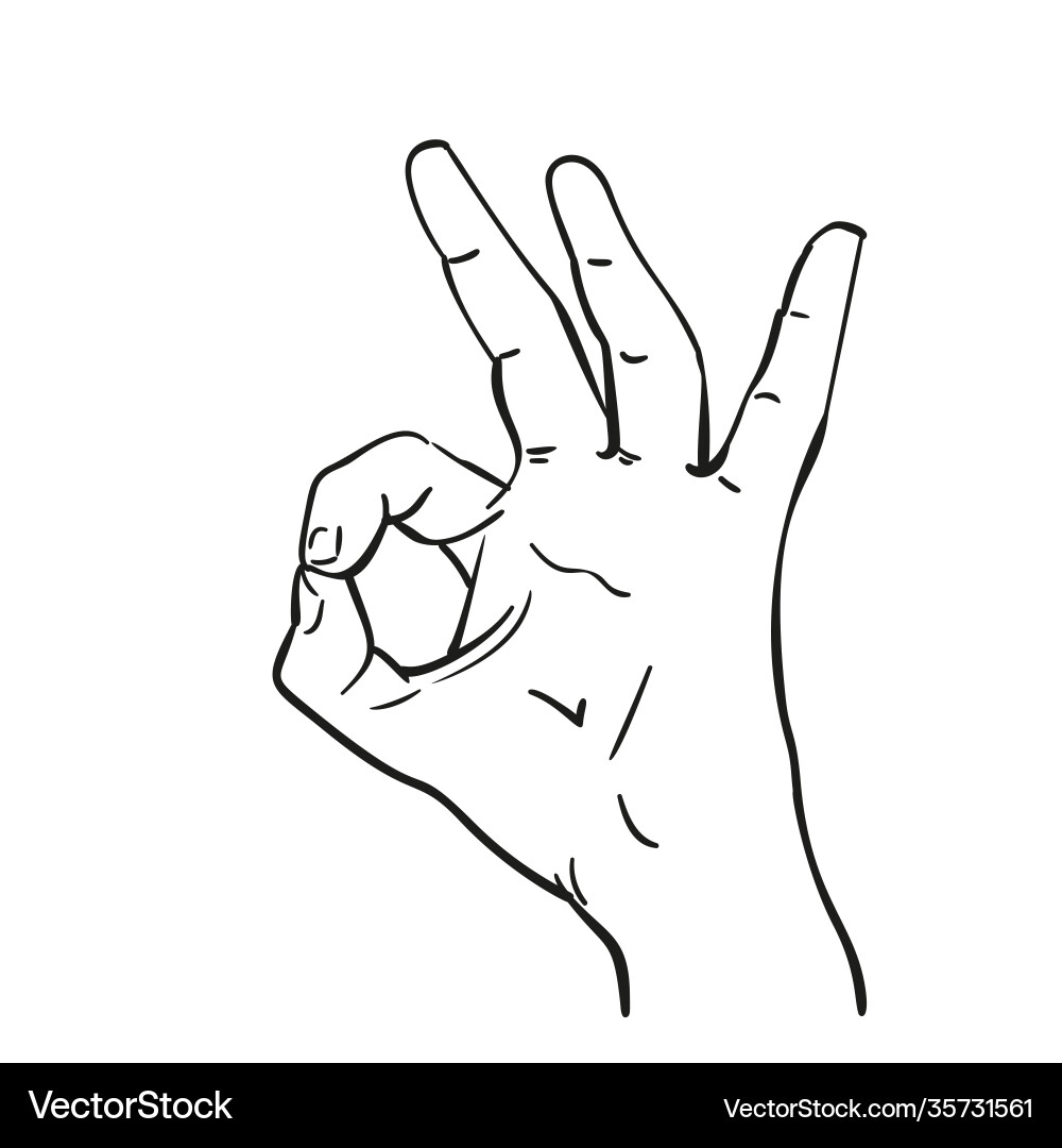 Hand showing okay gesture sketch drawn Royalty Free Vector