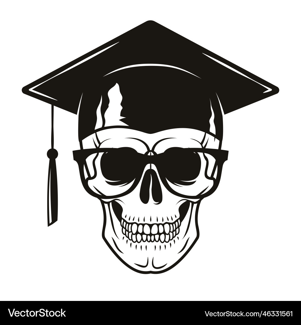 Human skull with graduate cap and glasses Vector Image