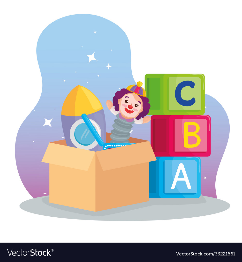 Kids toys cubes alphabet and on box Royalty Free Vector