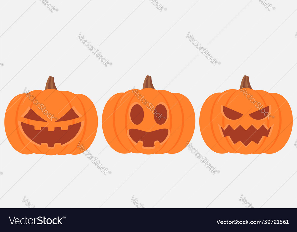 Set of halloween pumpkins funny faces Royalty Free Vector