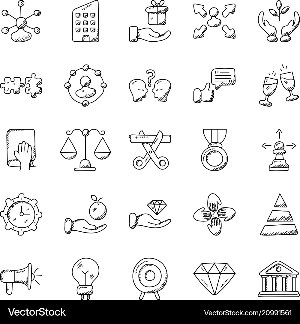 Set of project management doodle icons Royalty Free Vector