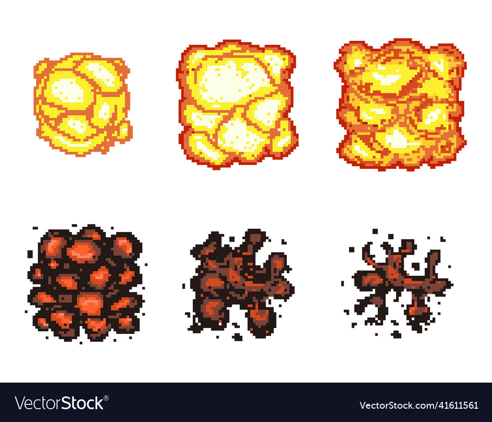 Video game explosion animation in pixel art Vector Image