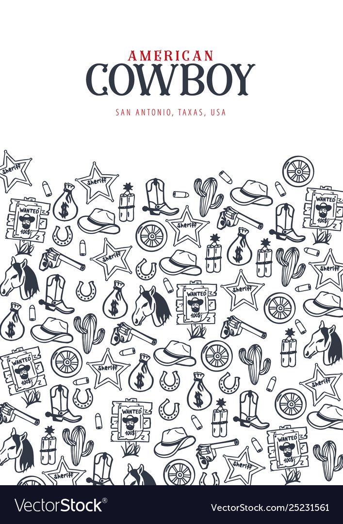 Wild west and cowboy banner rodeo show hand draw Vector Image