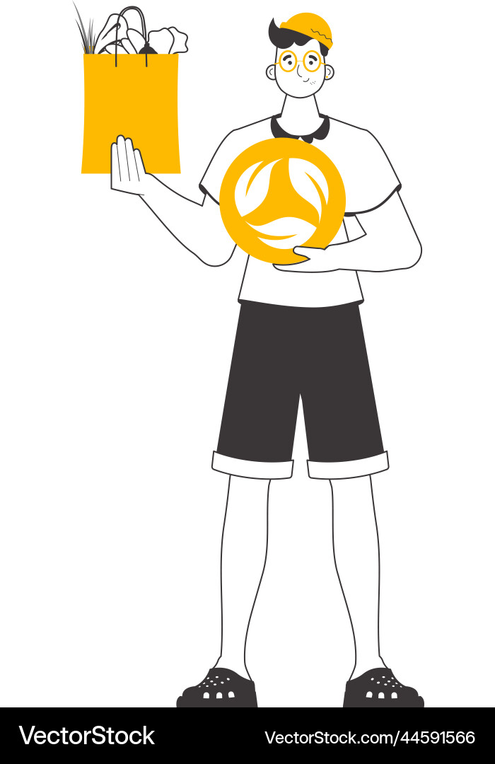 Boy package with products and eco logo Royalty Free Vector