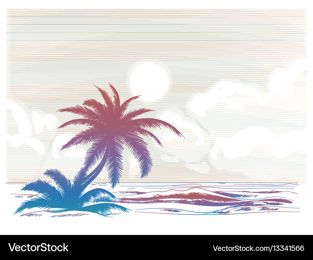 Palm tree beach colorful landscape Royalty Free Vector Image