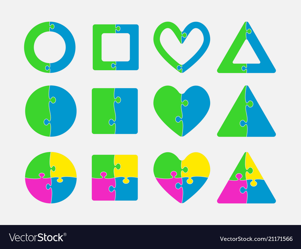 Puzzle shape circle square heart triangle Vector Image
