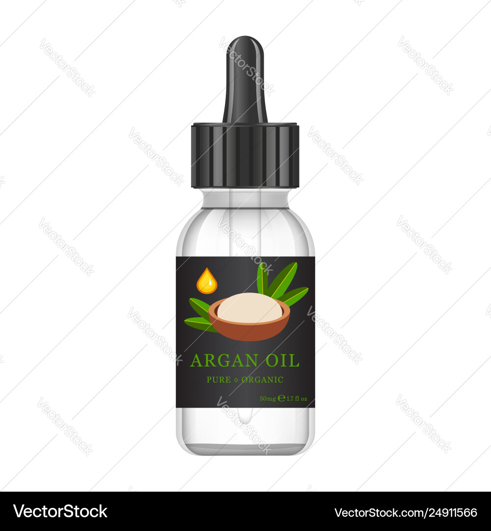 Realistic white glass bottle with argan extract Vector Image