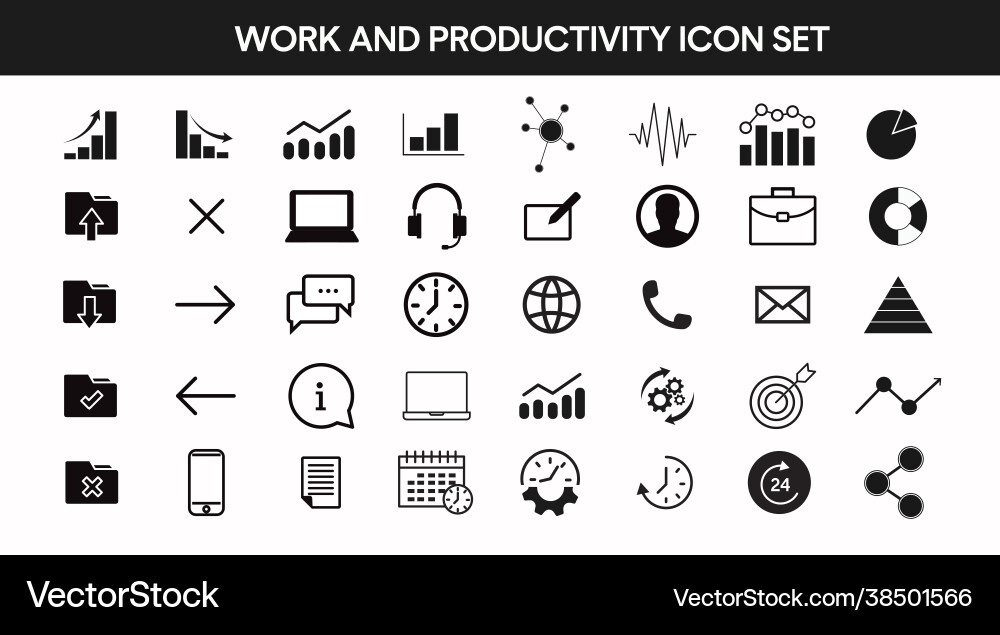 Work and productivity icon set Royalty Free Vector Image