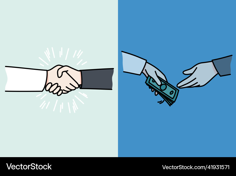 Businesspeople shake hands exchange money Vector Image
