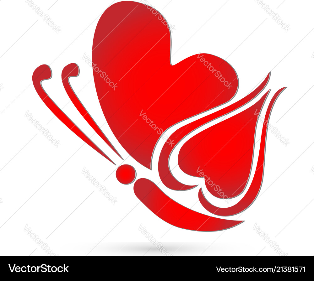 Butterfly red heart logo symbol Royalty Free Vector Image