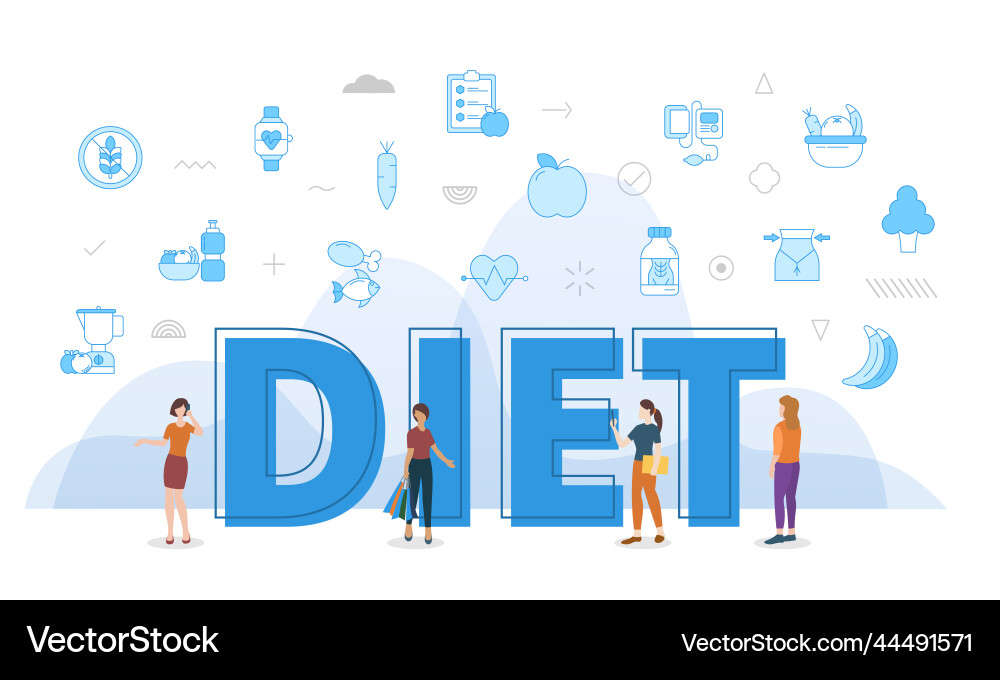 Diet plan concept with big words and people Vector Image