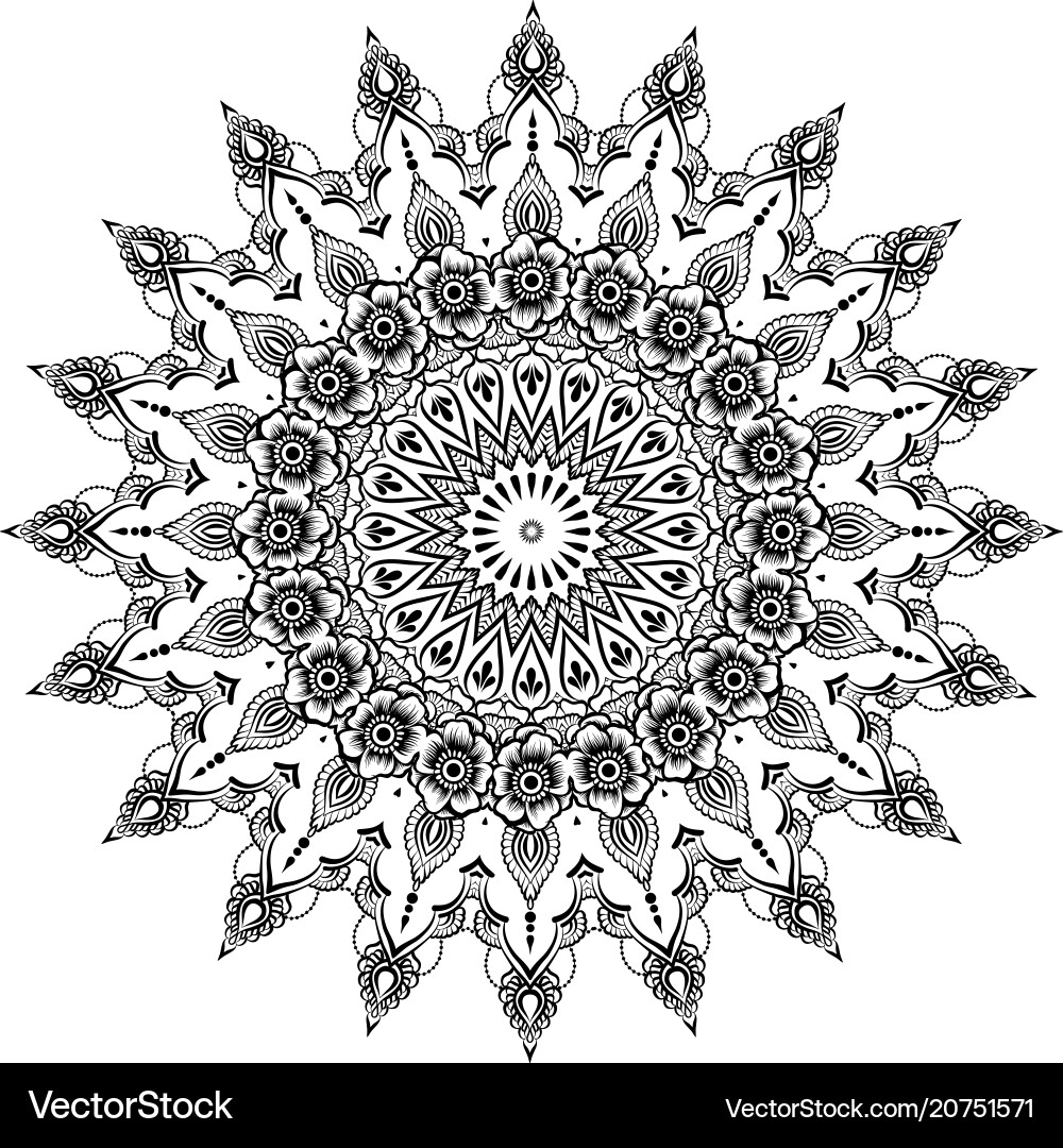 Floral round line art mandala Royalty Free Vector Image
