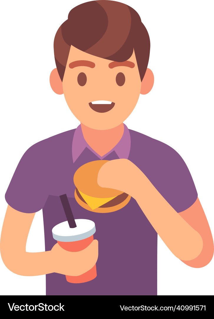 Guy eating fast food hungry man Royalty Free Vector Image