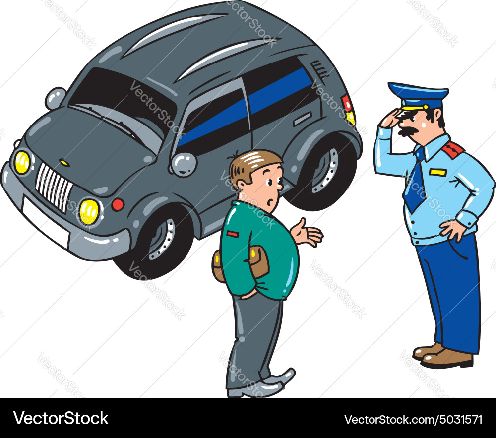 Policeman stopped the car talking with the driver Vector Image