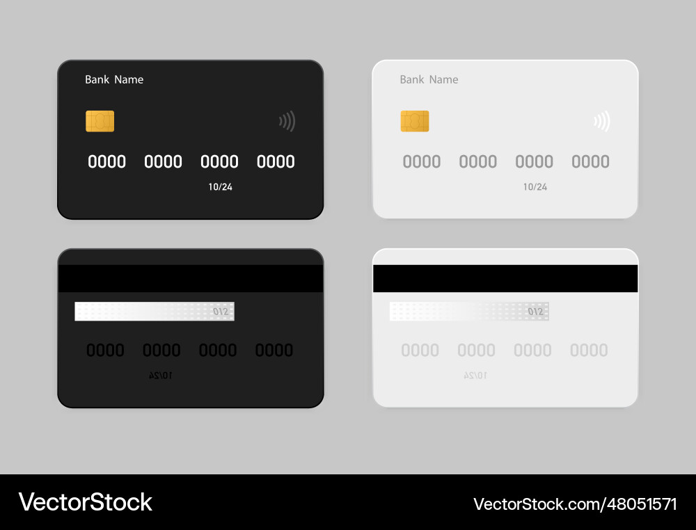 Set credit debit black and white card mockup Vector Image