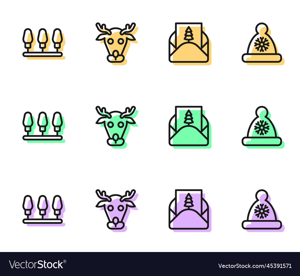 Set line envelope christmas lights reindeer Vector Image Set line envelope christmas lights reindeer Vector Image