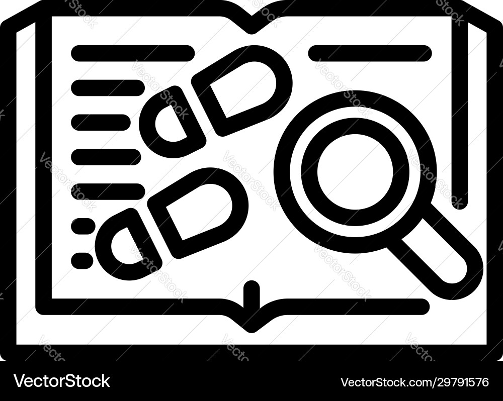 Book footprints and magnifier icon outline style Vector Image