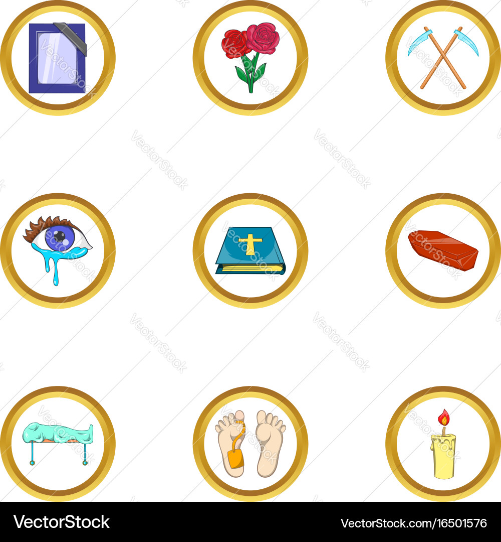 Death ceremony icon set cartoon style Royalty Free Vector
