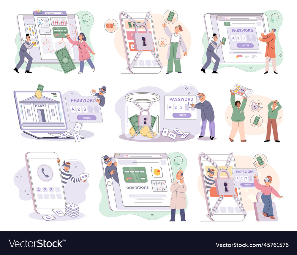 Hacker activity big set hacking computer Vector Image