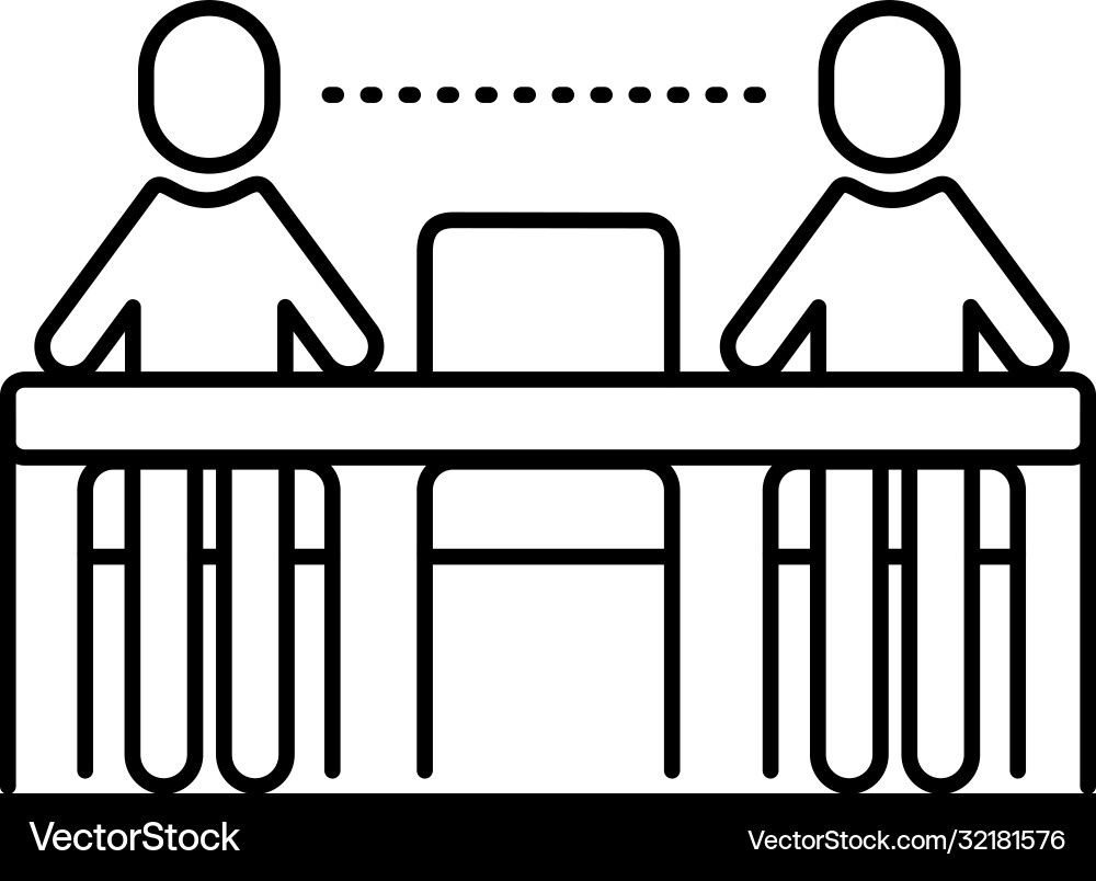 Humans distance social in dinner table line style Vector Image
