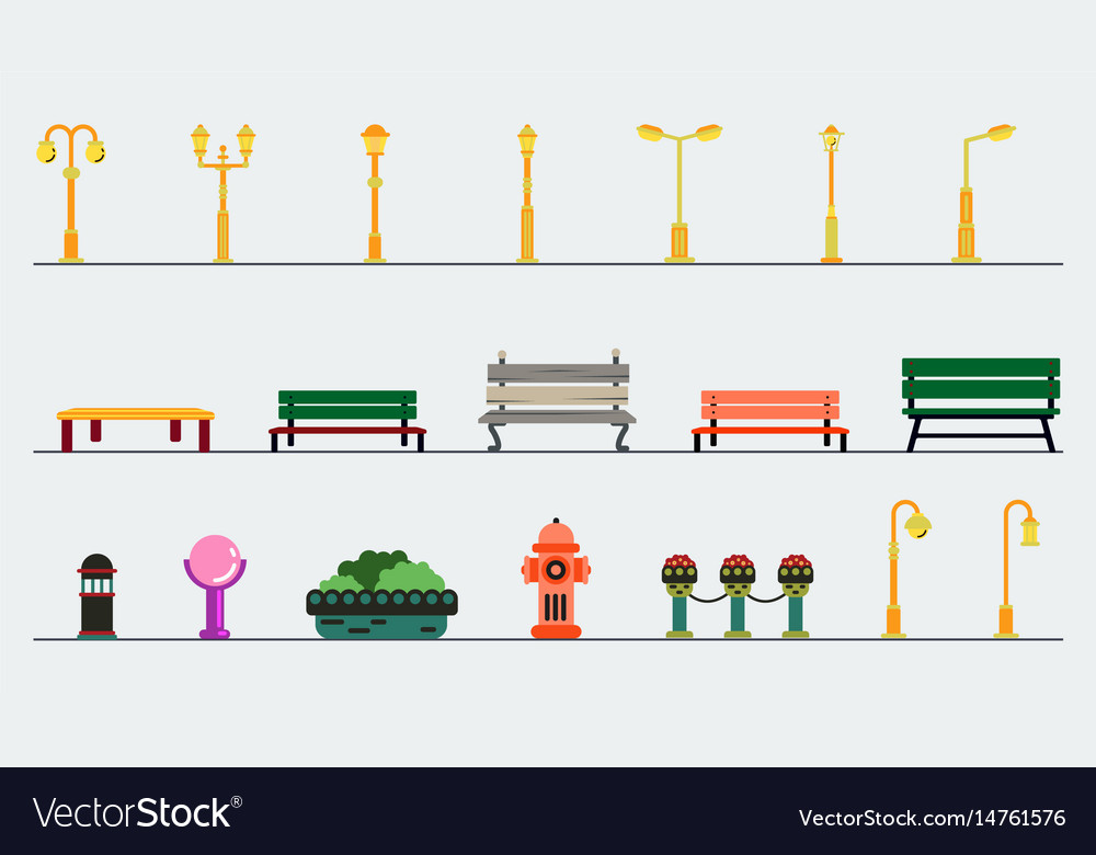 Light posts and outdoor elements for construction Vector Image