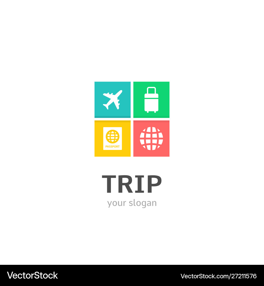 Trip icons flat style logo design with airplane Vector Image
