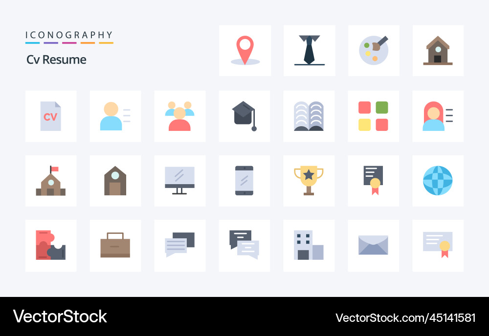 25 cv resume flat color icon pack Royalty Free Vector Image