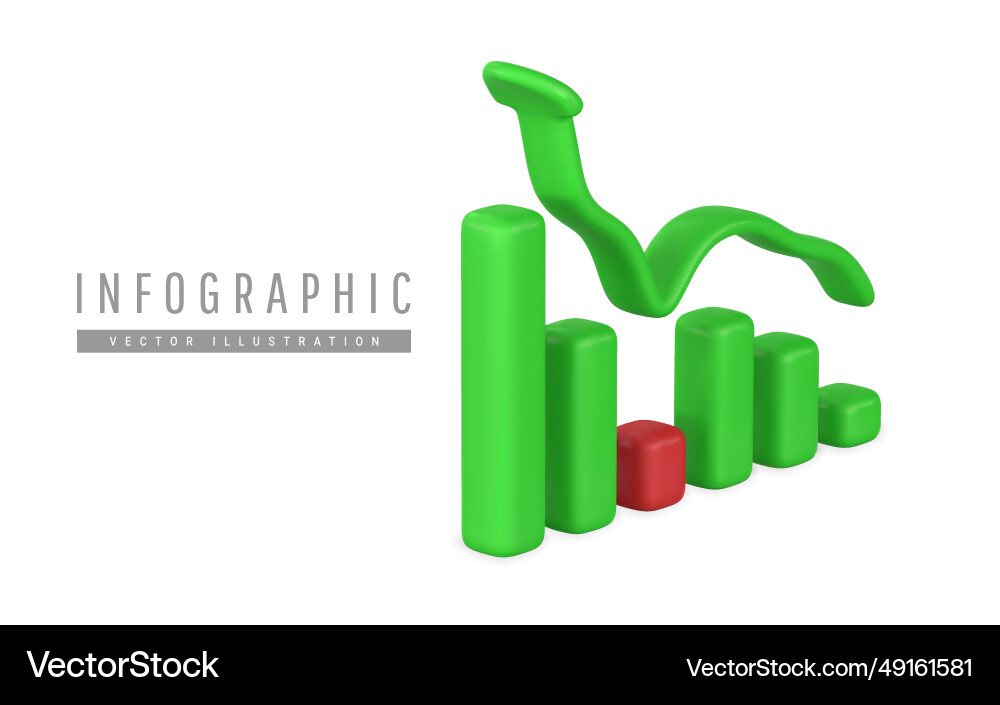 3d realistic green red graph with arrow up Vector Image
