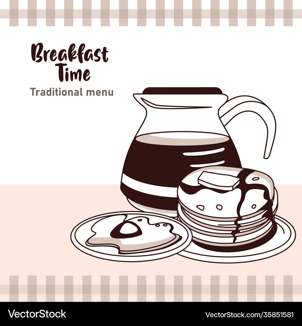 Breakfast time lettering poster with coffee jar Vector Image