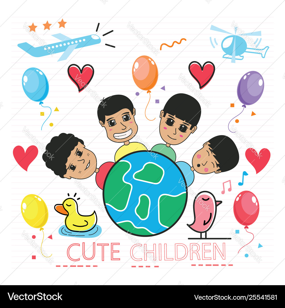 Cute children doodle cartoon Royalty Free Vector Image