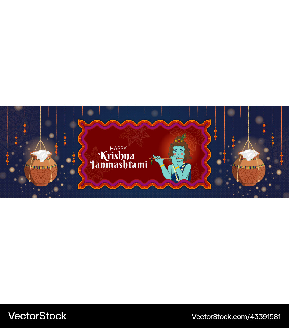 Happy krishna janmashtami background with matki Vector Image