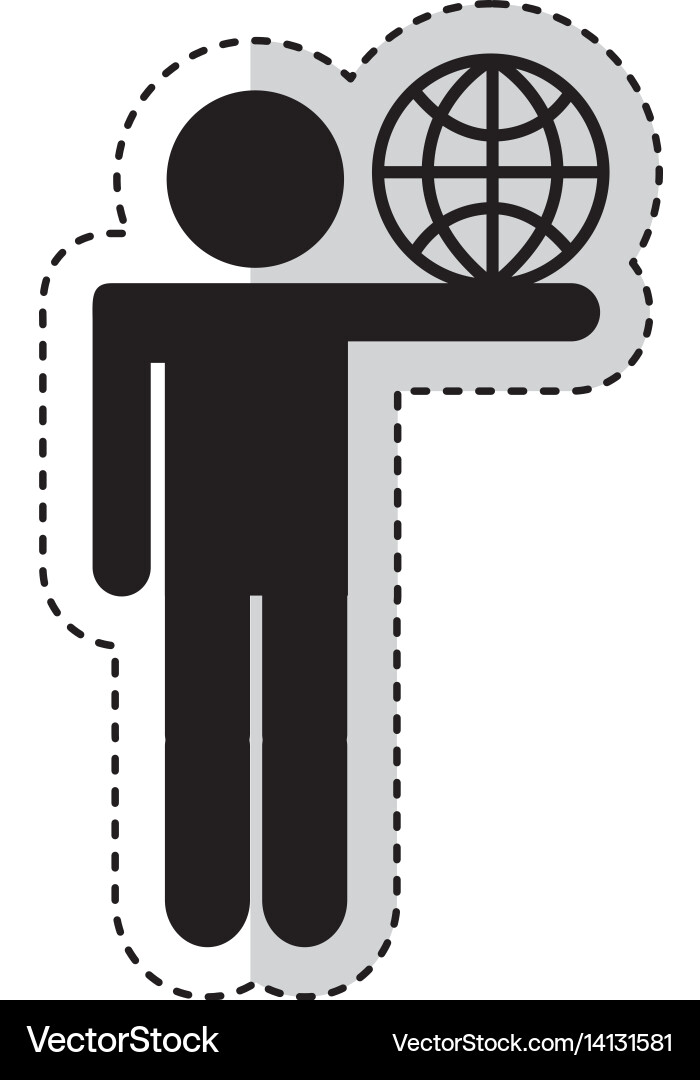 Human figure with sphere planet isolated icon Vector Image