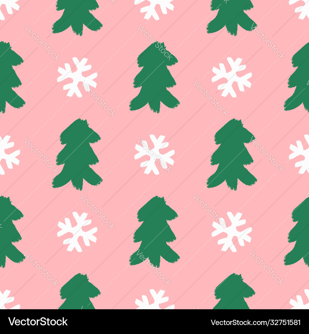Repeating christmas trees and snowflakes drawn Vector Image