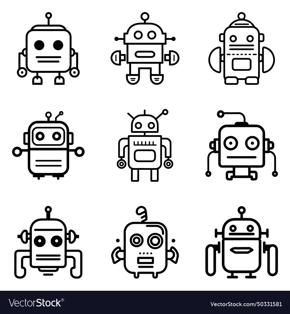 Robots flat icon set isolated on white background Vector Image