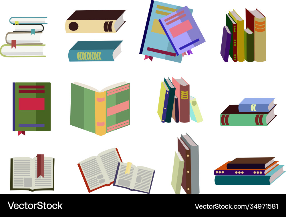 Set books in flat design literature Royalty Free Vector