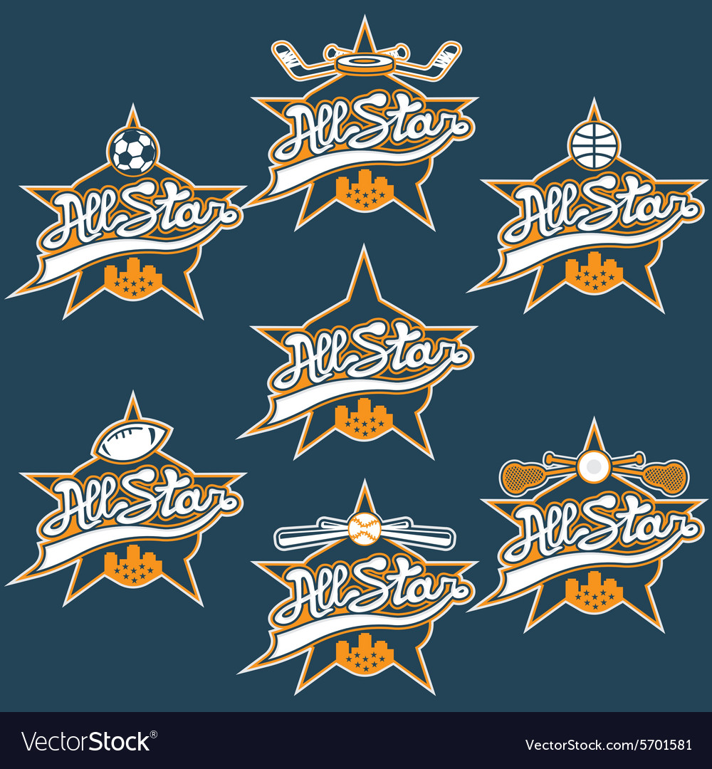 Set of vintage sports all star crests Royalty Free Vector