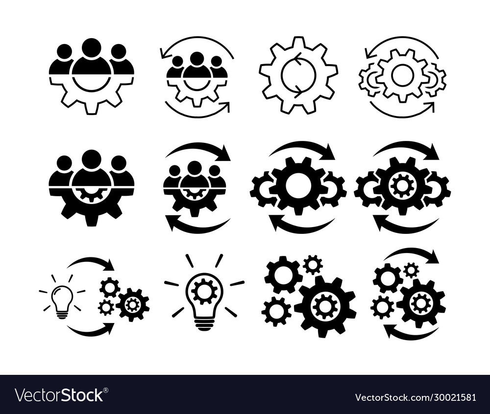 Teamwork and process line icon set fill Royalty Free Vector