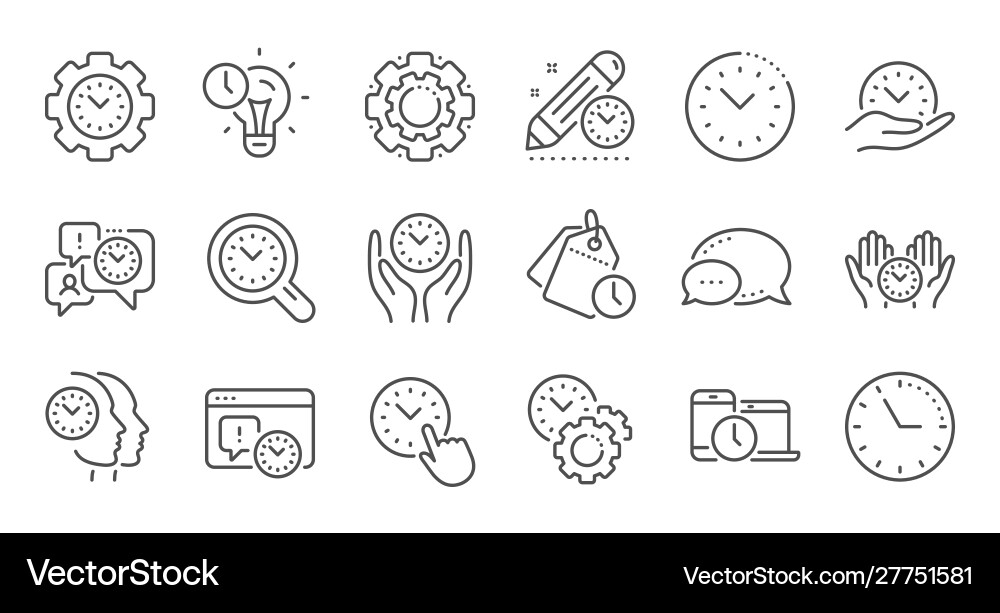Time management line icons clock timer plan Vector Image