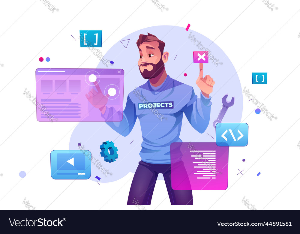 Web development concept with programmer and ar Vector Image