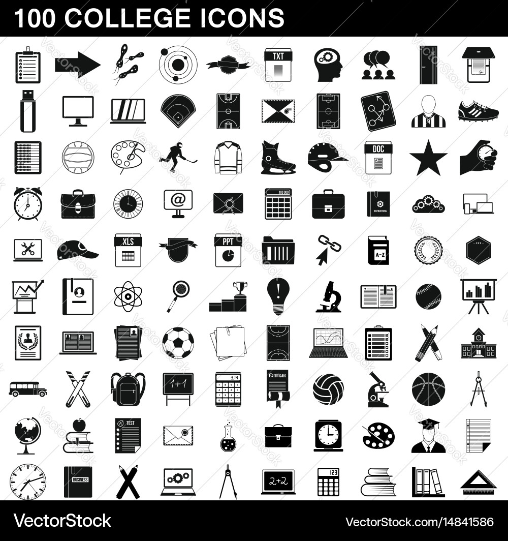 100 college icons set simple style Royalty Free Vector Image