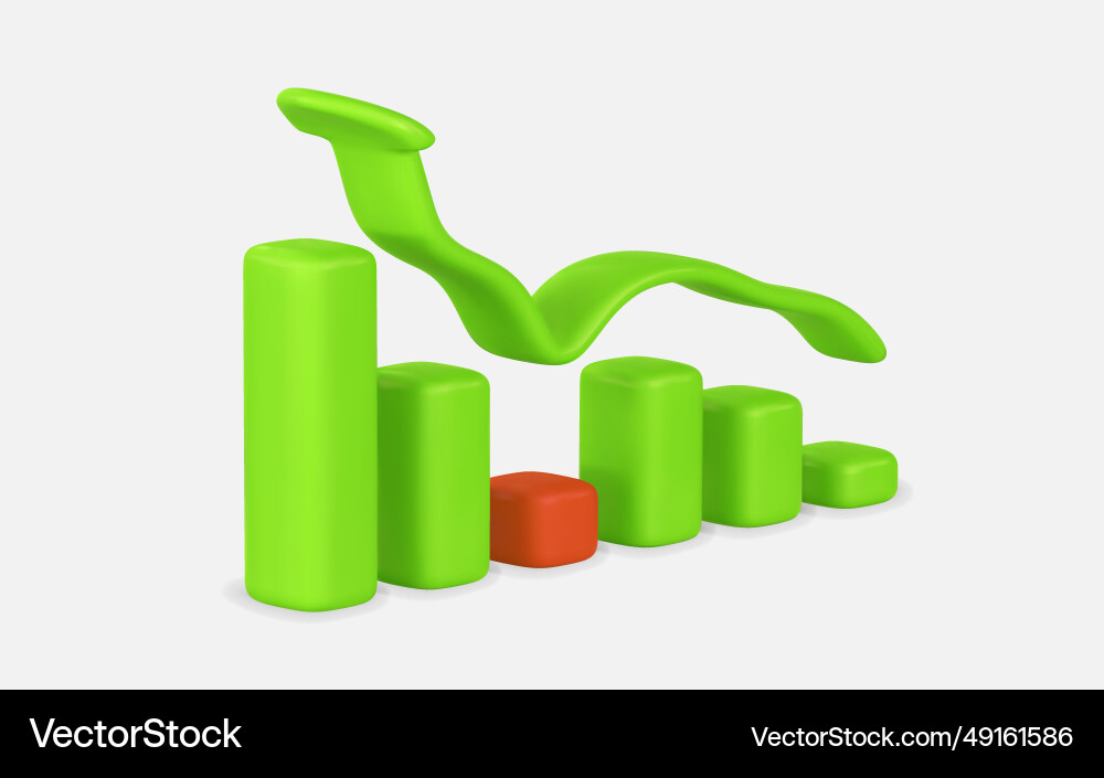 3d realistic green red graph with arrow up Vector Image