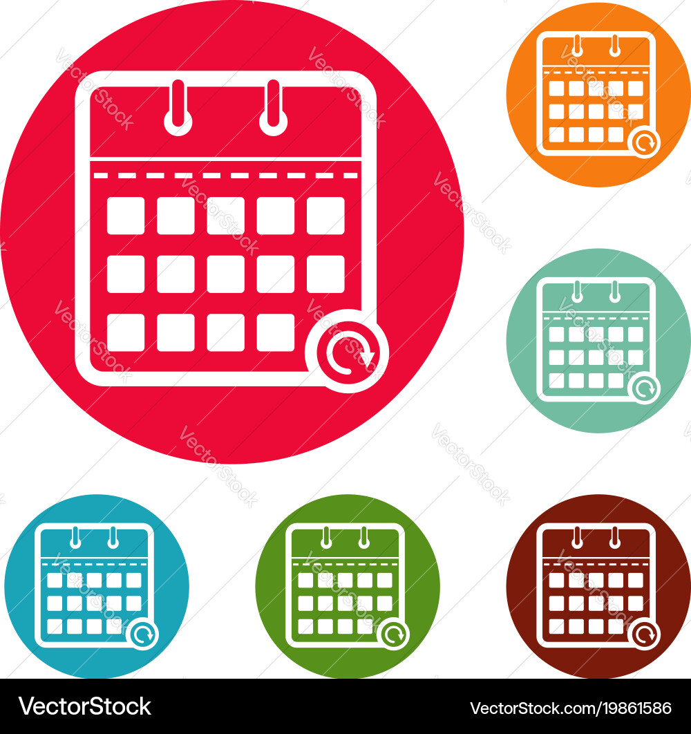 Calendar mobile icons circle set Royalty Free Vector Image