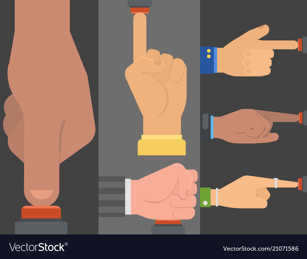 Hand press red button finger control start Vector Image